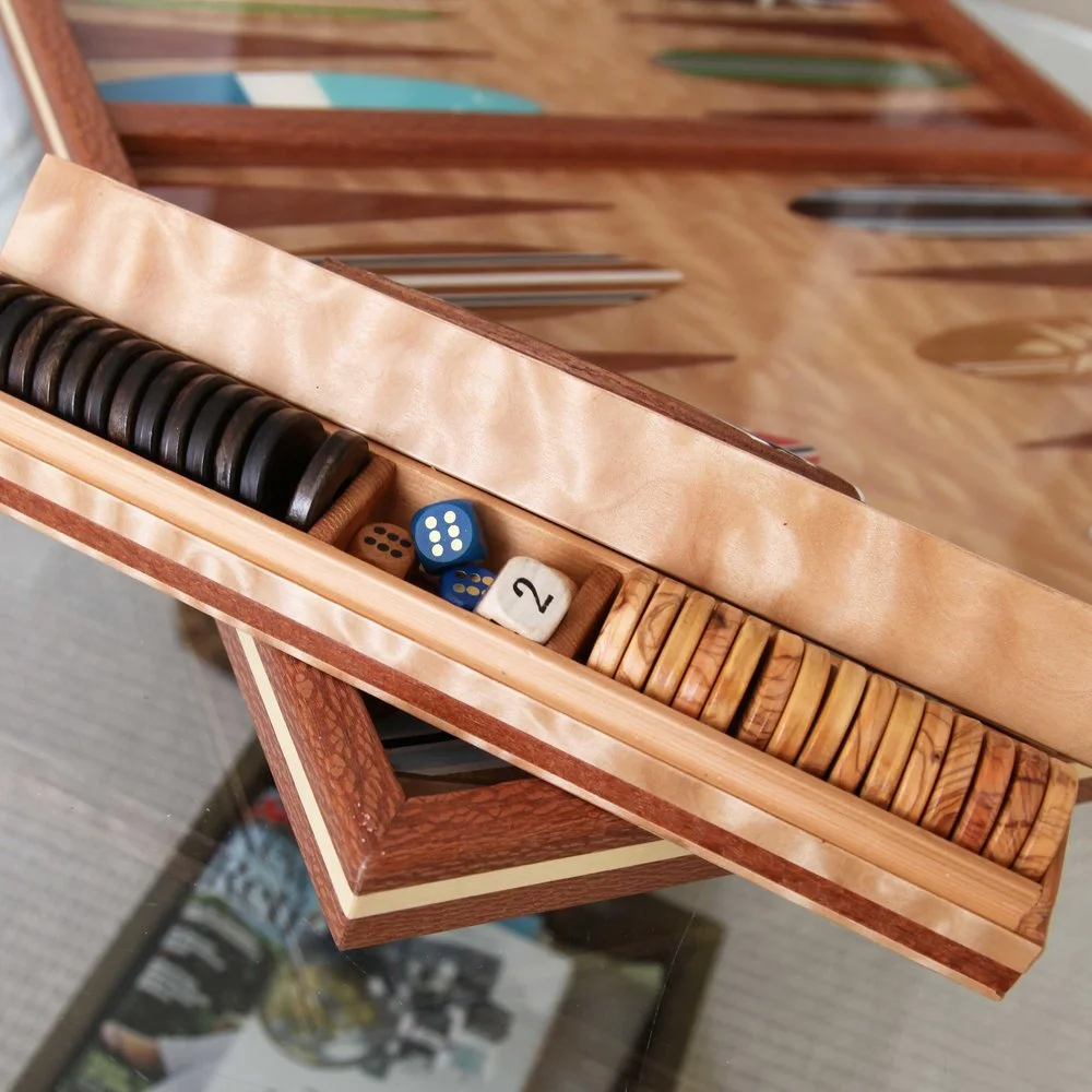Montauk themed custom backgammon board — Studio Jean-Michel | Custom Luxury Backgammon Sets